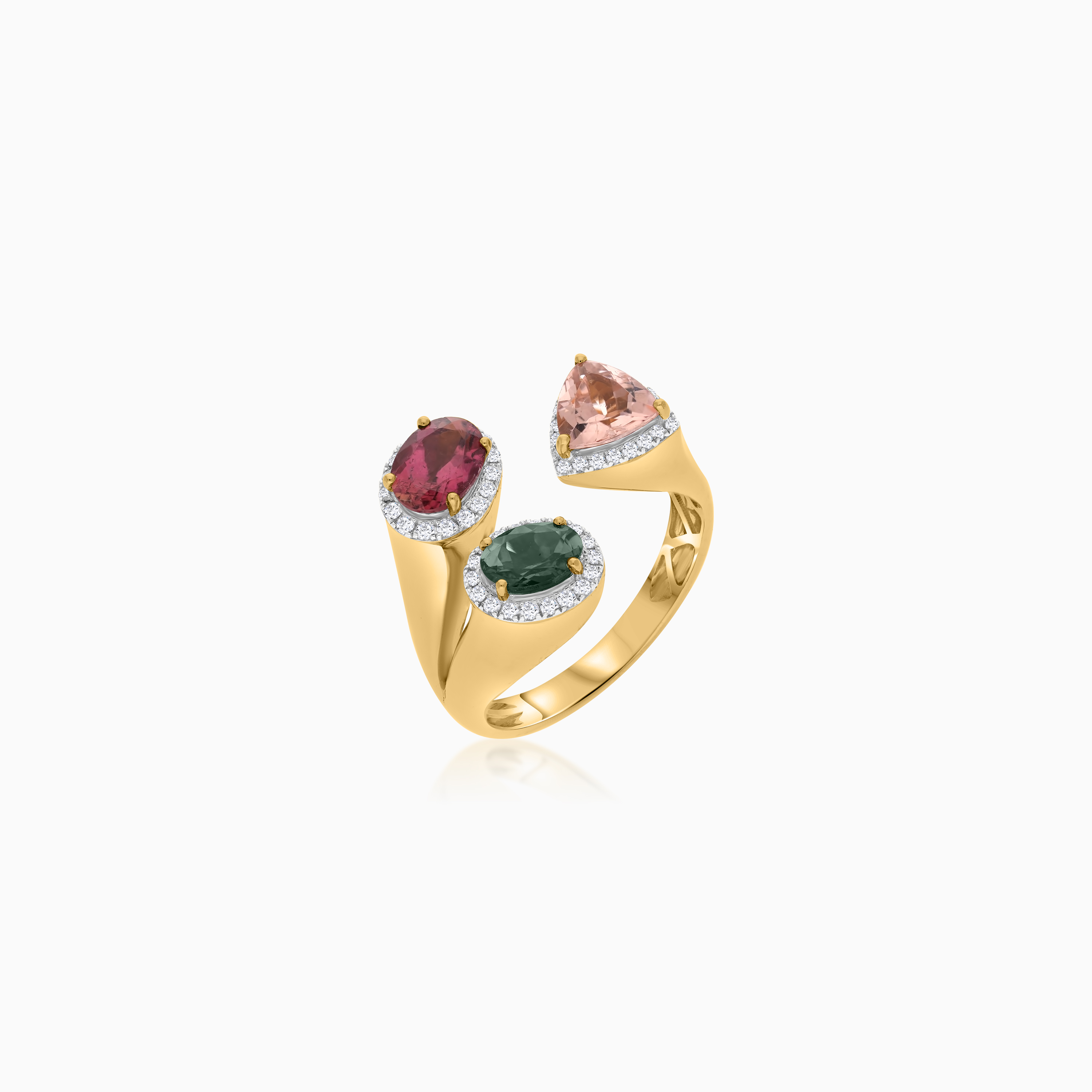 18K Gold Open Ring with Tourmaline Stones & Diamonds | Jawhara Jewellery