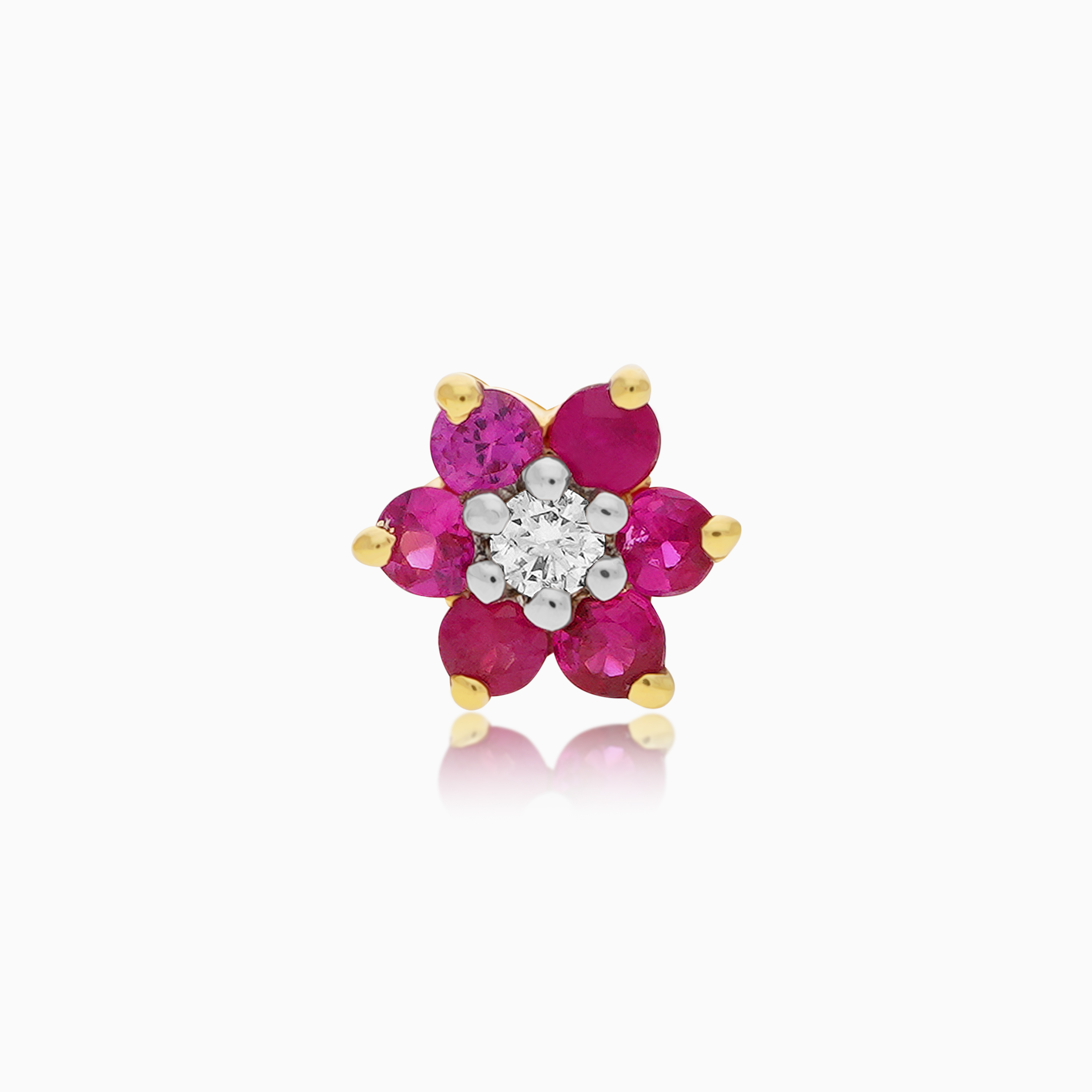 Diamond & Ruby Nose Pin | Premium Gold Accessory | Jawhara Jewellery